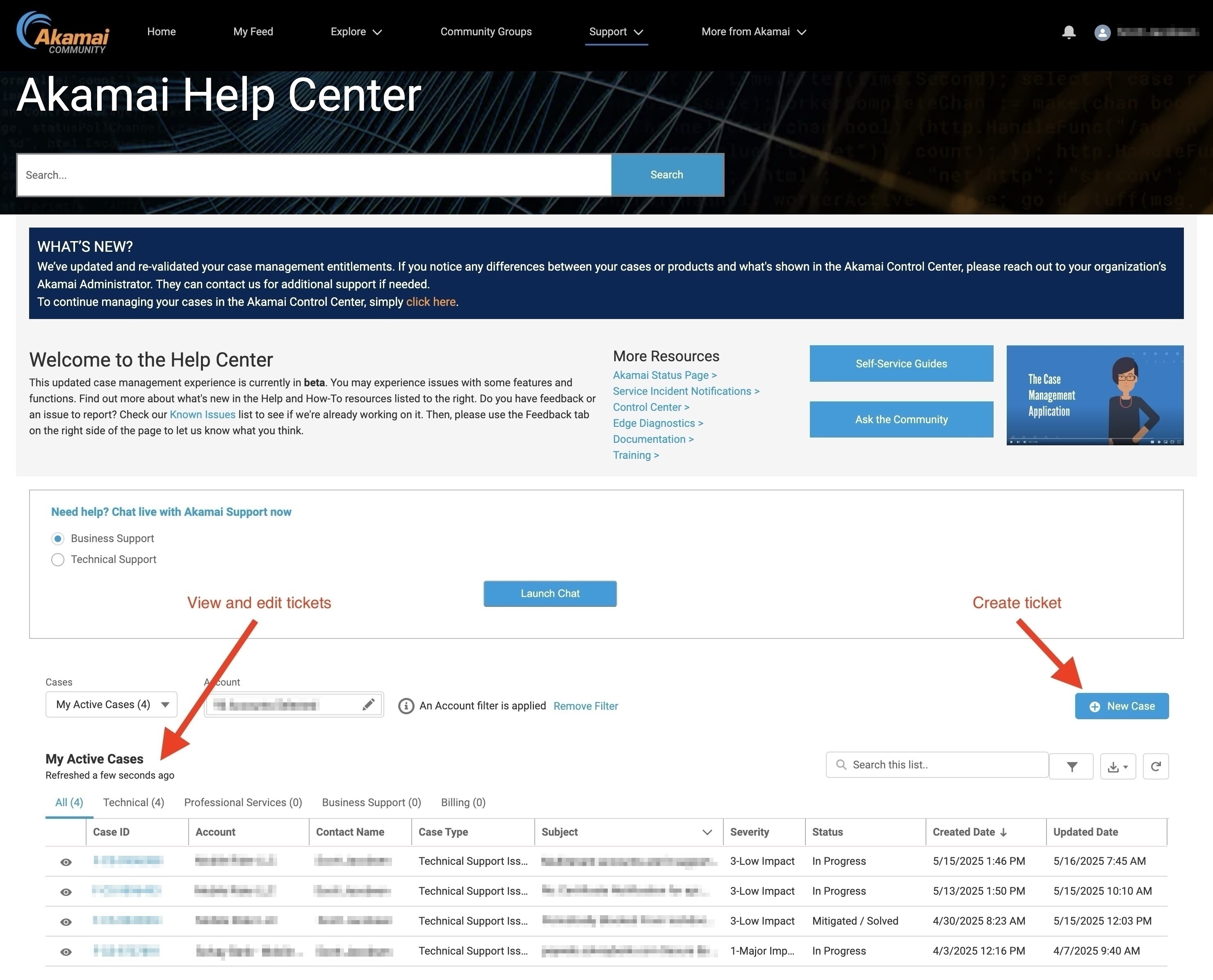 How to open or view Support Cases in Control Center